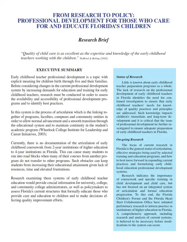 Research to Policy Research Brief - Children's Forum